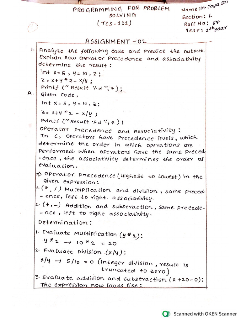 Programming For Problem Solving (TCS-101) Assignment-02 | PDF