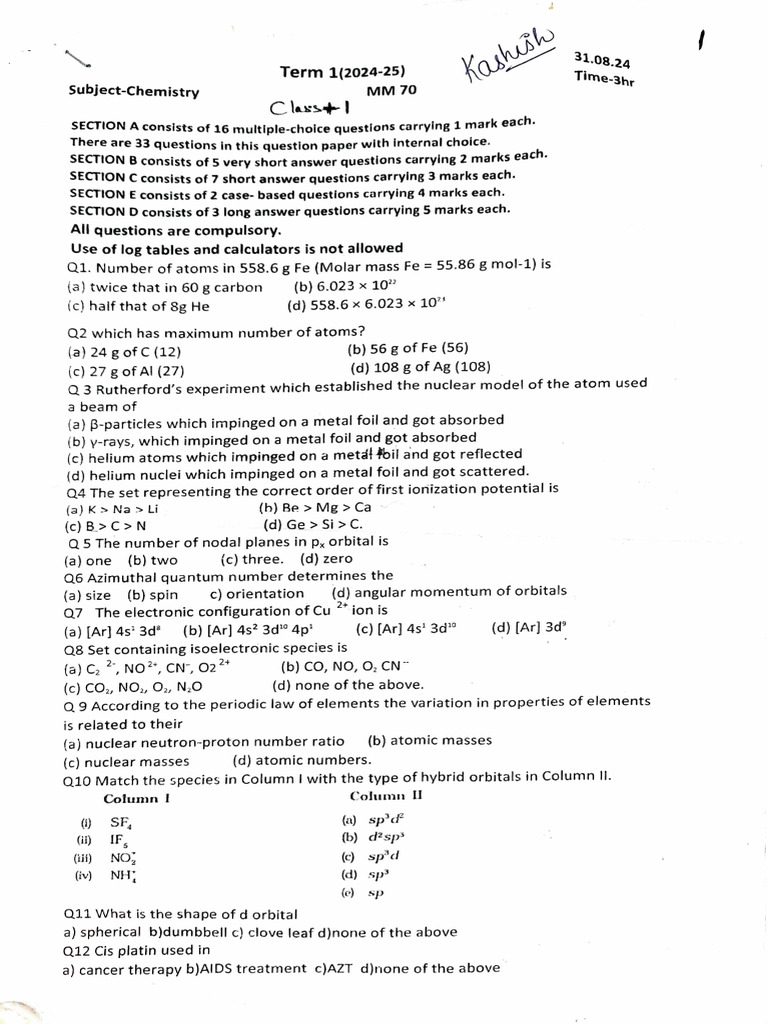 Comprehensive Chemistry Exam Guide | PDF | Chemical Bond | Molecules