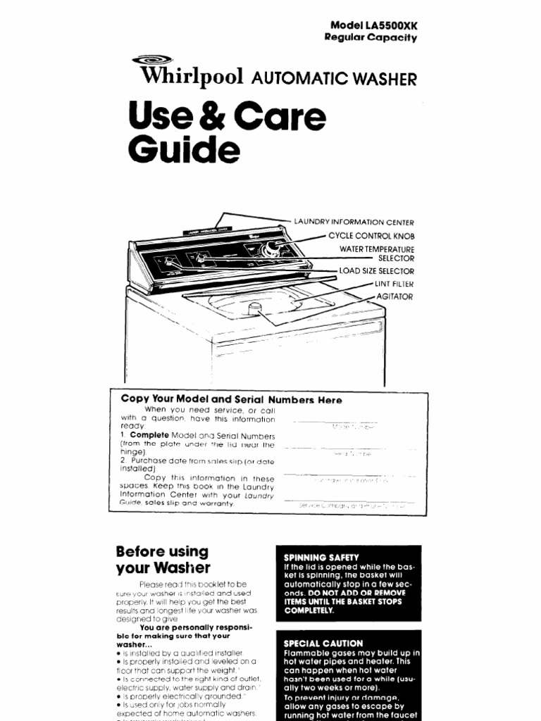 Whirlpool Washer Use & Care Guide | PDF | Washing Machine | Laundry