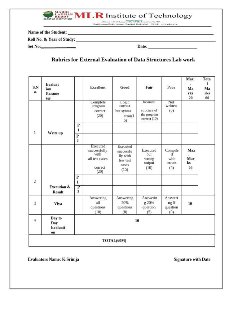 DS Lab External Rubrics II CSD | PDF | Computer Programming | Software Engineering