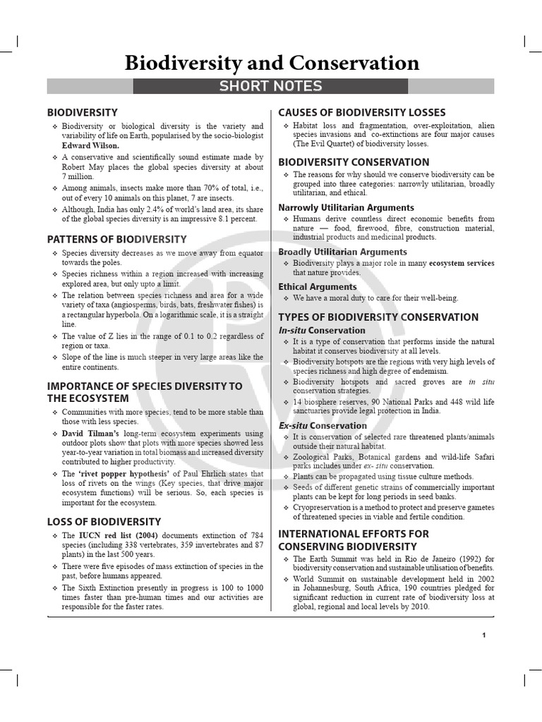 07 - Biodiversity and Conservation PDF | PDF | Biodiversity ...