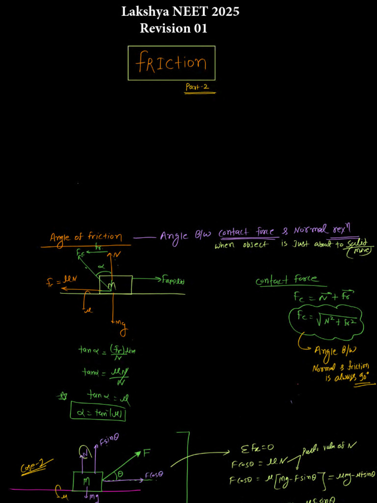 Friction (Revision 01) : Class Notes - Lakshya NEET 2025 | PDF