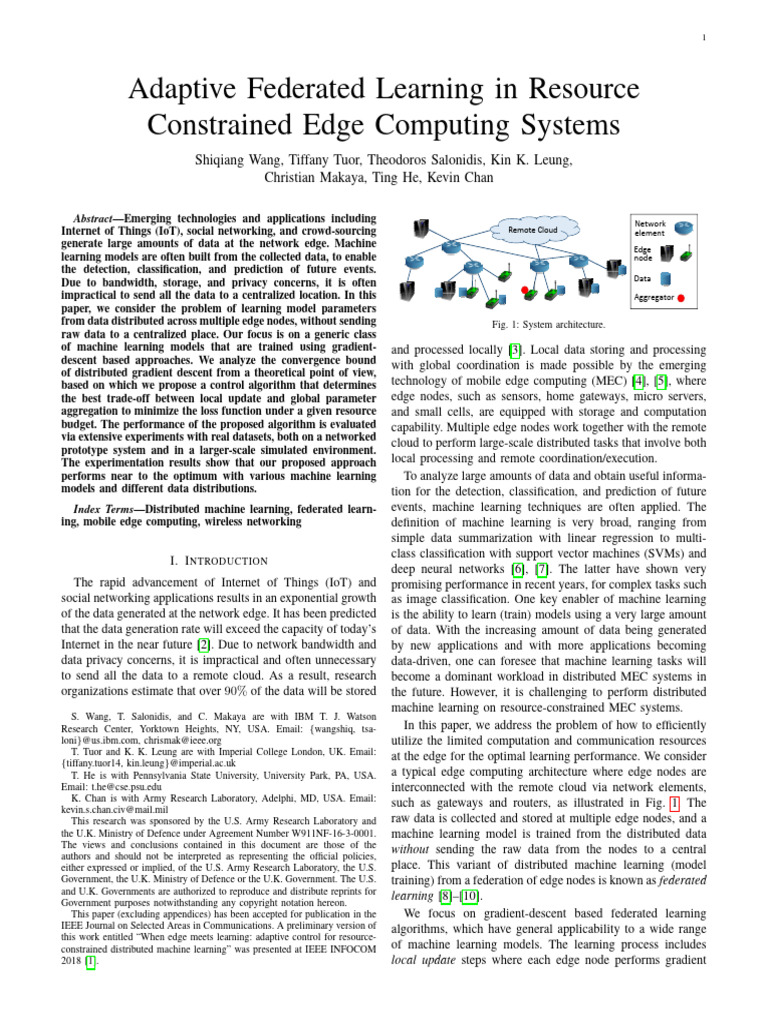 Adaptive Federated Learning in Resource Constrained Edge Computing Systems | PDF | Machine ...