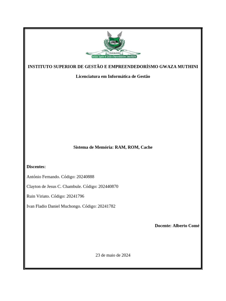 Instituto Superior de Gestão e Empreendedorísmo Gwaza Muthini | PDF ...
