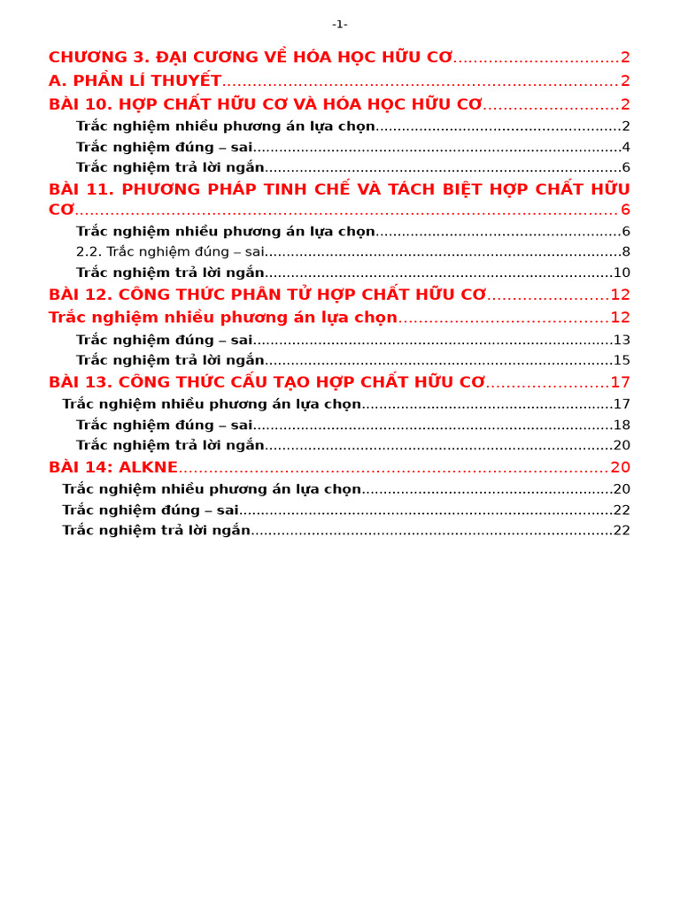 HH 11 ĐỀ CHƯƠNG 3. ĐẠI CƯƠNG HÓA HỮU CƠ Ankan | PDF