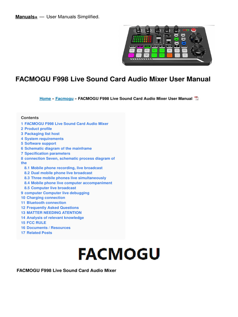 f998 Live Sound Card Audio Mixer Manual | PDF | Battery Charger | Headphones