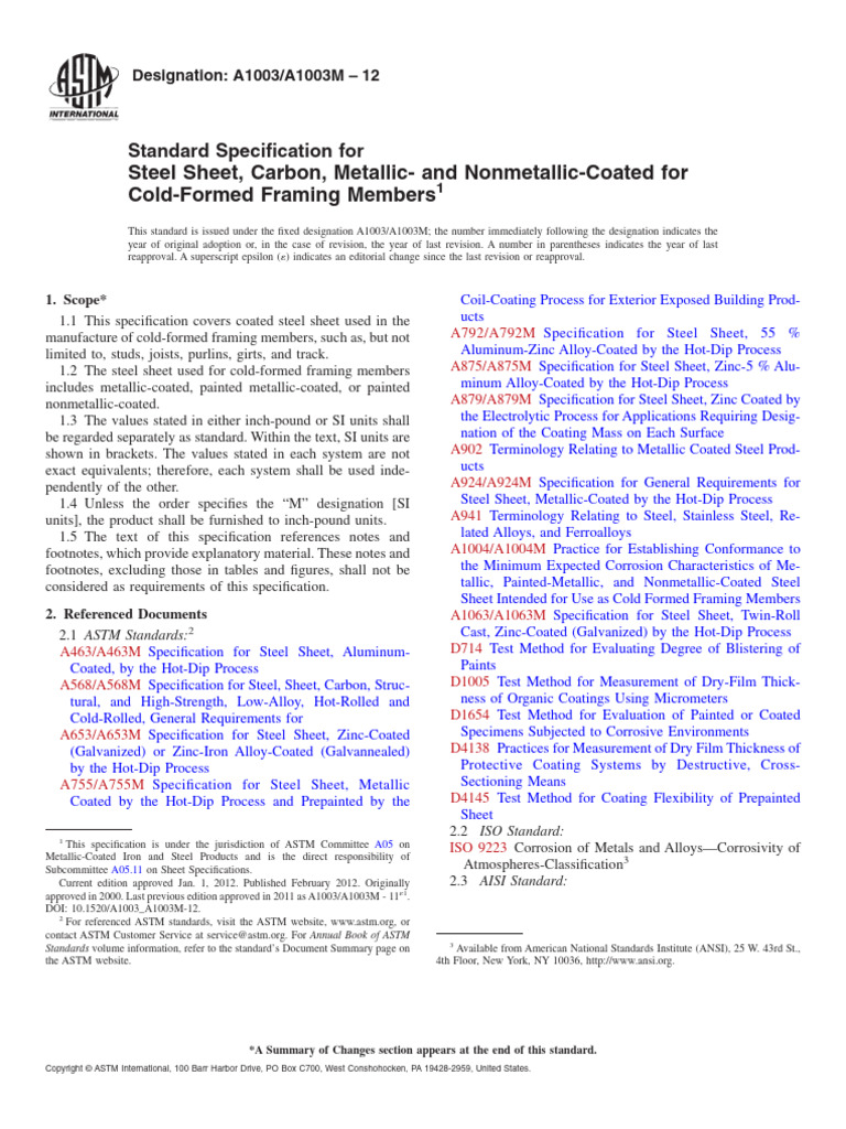 Steel Sheet, Carbon, Metallic-And Nonmetallic-Coated For Cold-Formed ...
