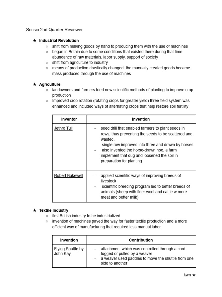 Socsci Reviewer (Industrial Revolution) | PDF | Egypt | Weaving