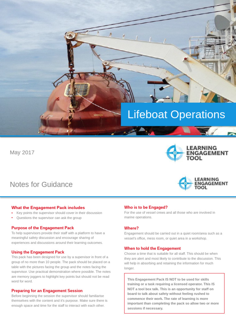Lifeboat Operations Safety Engagement Guide | PDF | Safety