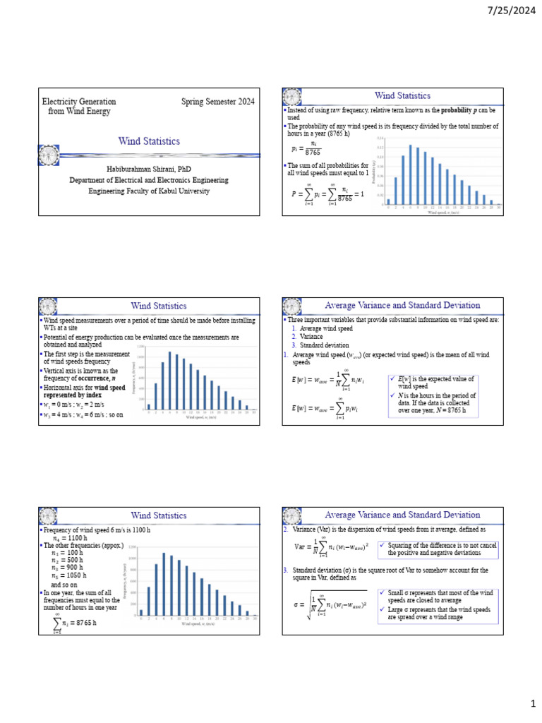 3_Wind Statistics | PDF | Probability Density Function | Variance