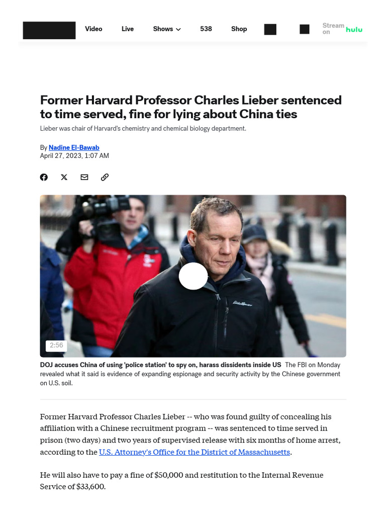 Former Harvard Professor Charles Lieber Sentenced To Time Served, Fine ...