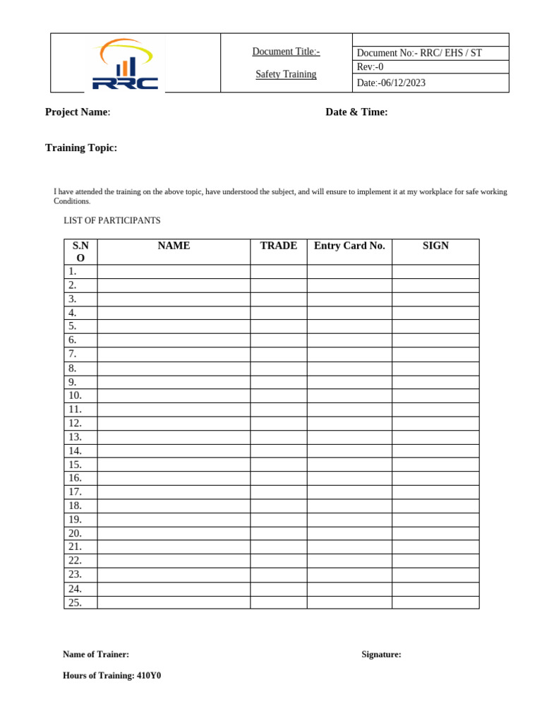 Safety Training Attendance Record | PDF