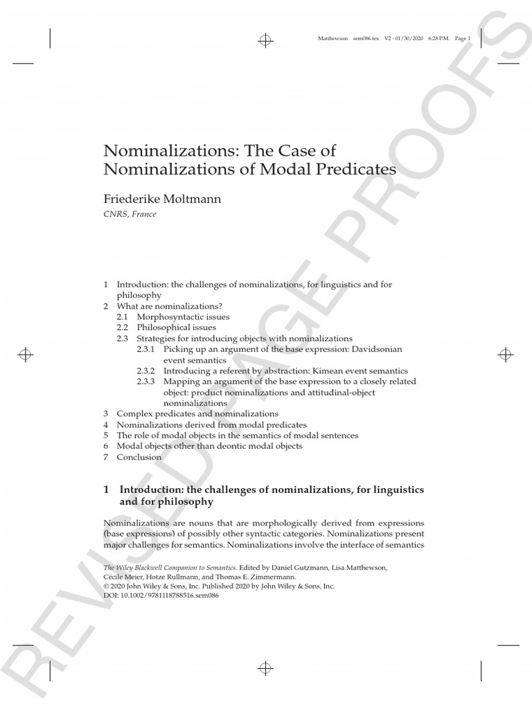 Nominalizations the Case of Nominalizations of Modal Predicates | PDF ...
