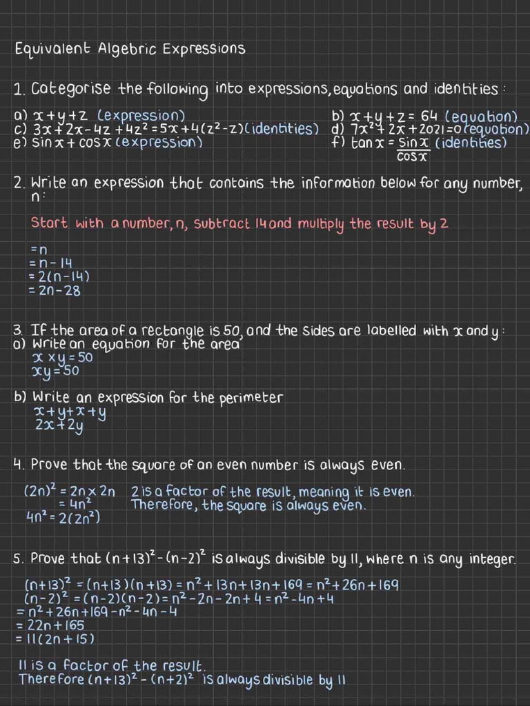 Equivalent Algebric Expressions | PDF