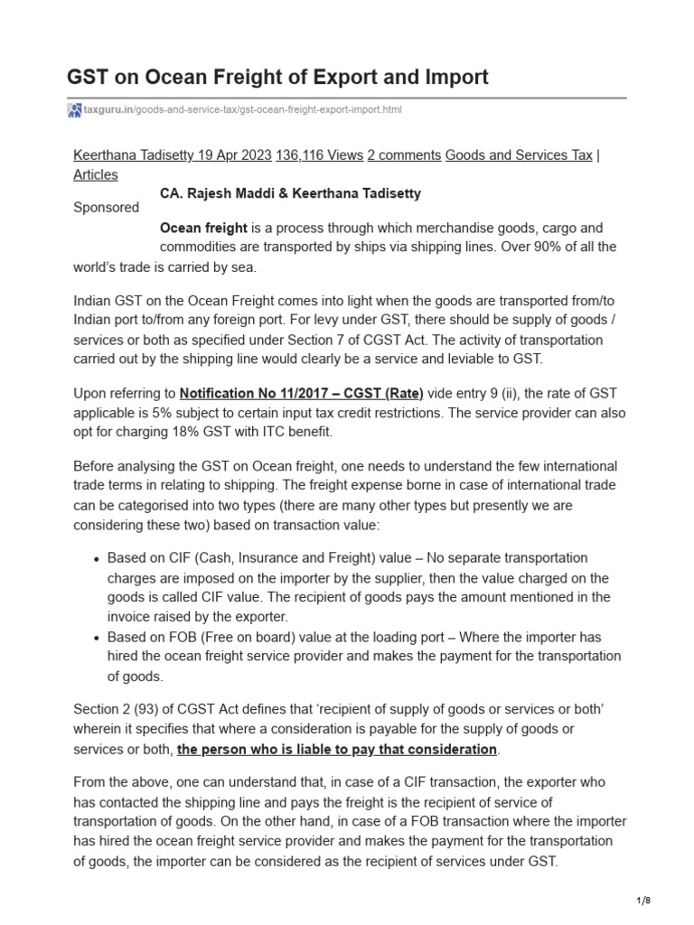 GST on Ocean Freight: Export & Import Guide | PDF | Value Added Tax | Taxes