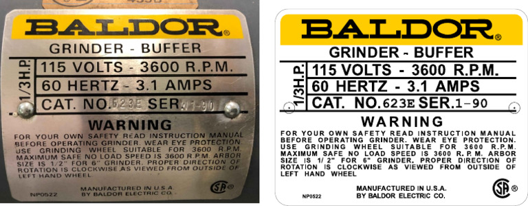 Baldor Grinder Labels | PDF