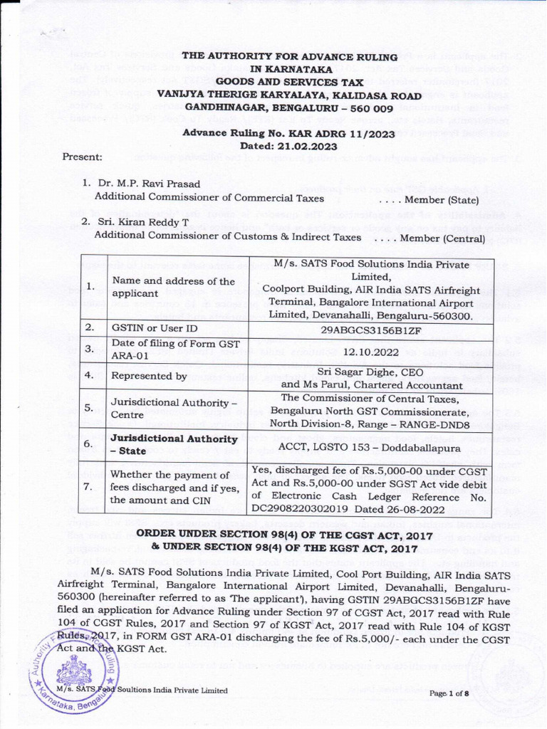 Knaar Order No. 112023 Sats Food Solutions 1 | PDF