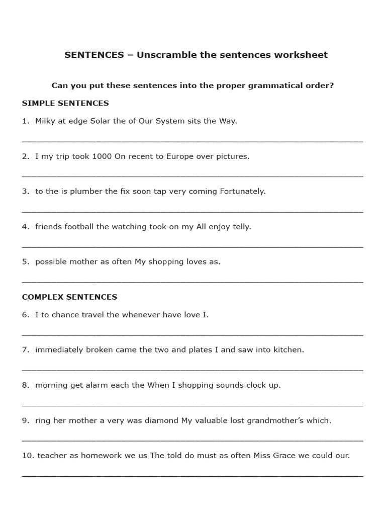 SENTENCES Unscramble The Sentences Works | PDF