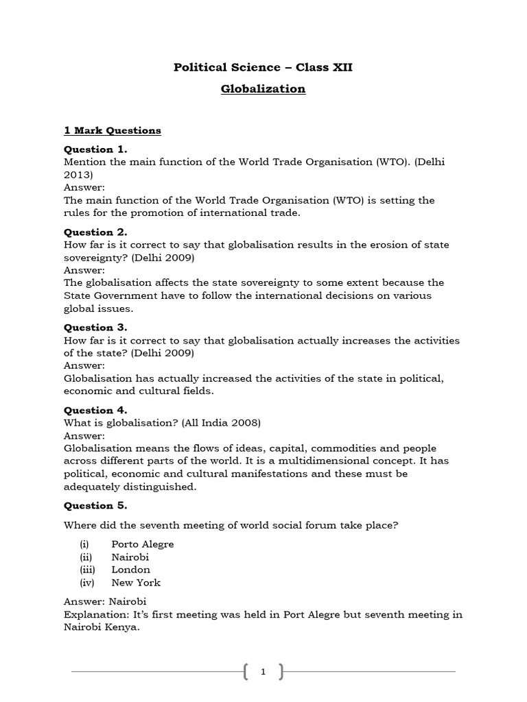 Globalization - Questions & Answers | PDF | Globalization | Capital ...