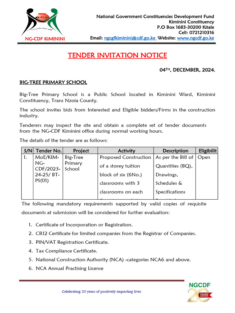 STD TENDER DOC & ADVERT Big-Tree PS TBK | PDF | Joint Venture | Business