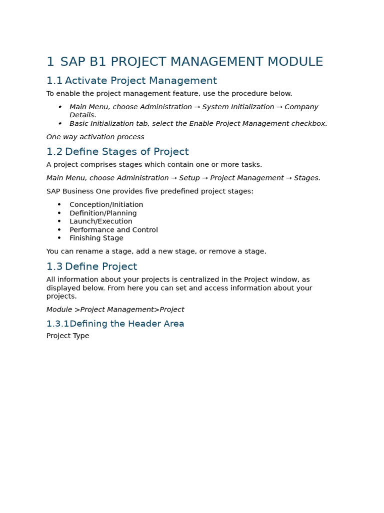 Sap B1 Project Management Module | PDF