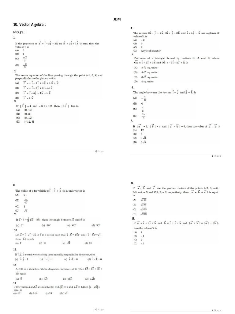 10. Vector Algebra | PDF | Euclidean Vector | Abstract Algebra