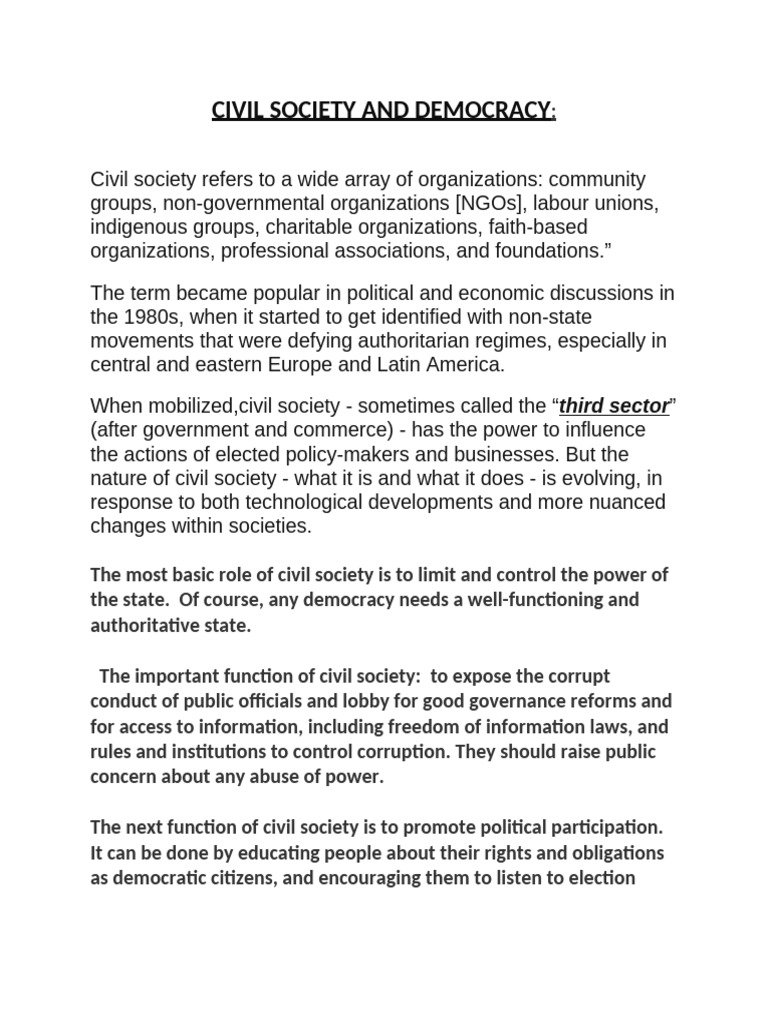 Civil Society and Democracy | PDF | Civil Society | Democracy