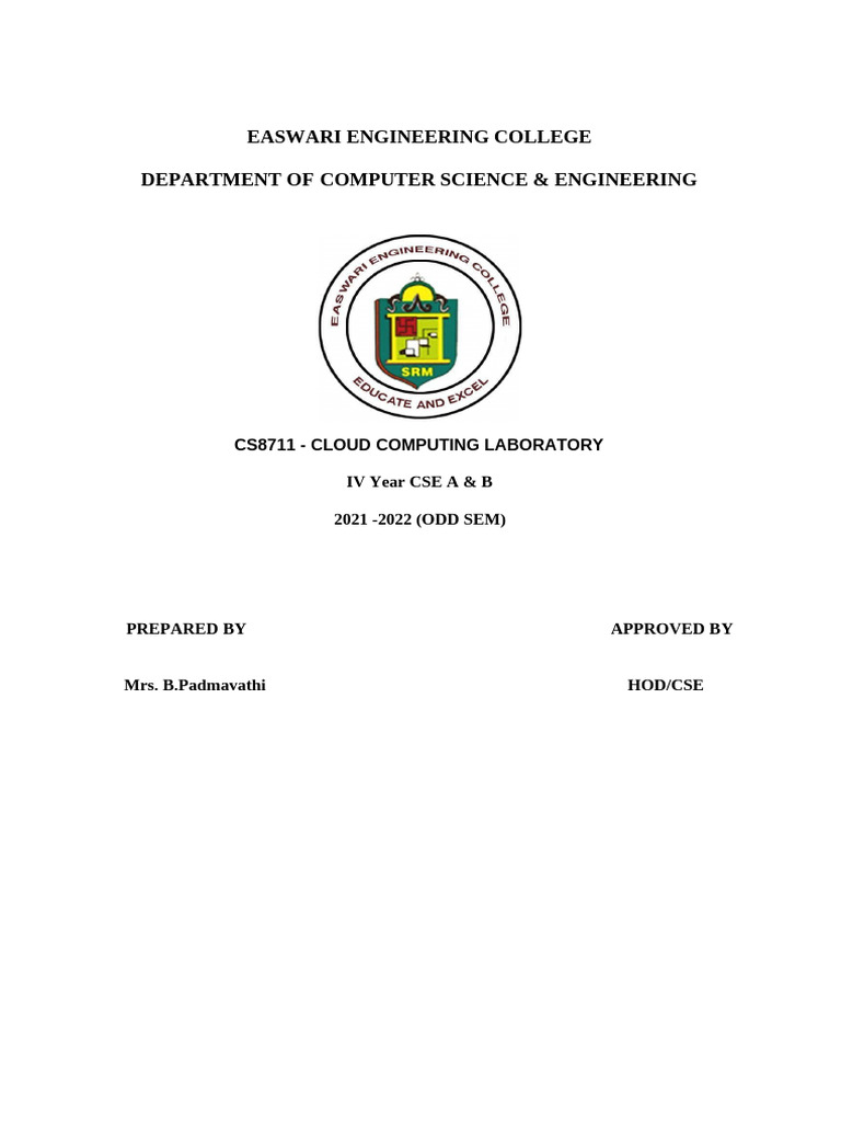 Cs8711-Cloud Computing Laboratory Manual | PDF | Engineering | Virtual ...