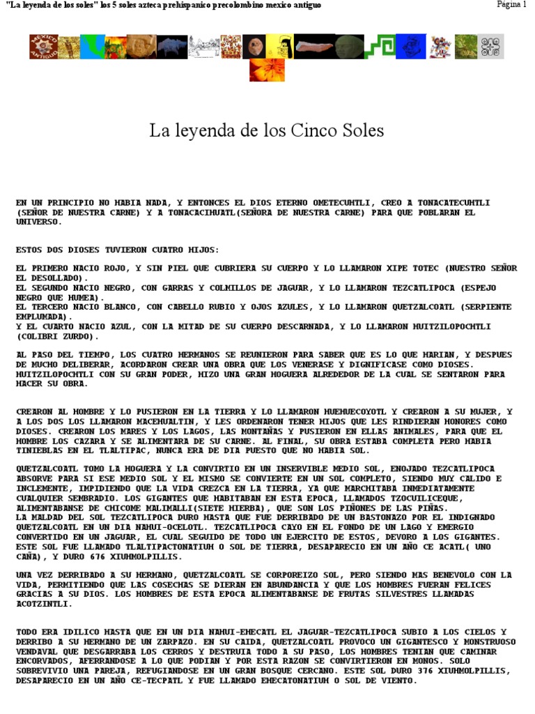 La Leyenda de Los Soles - Los 5 Soles Azteca Pre His Panic | PDF | azteca | Politeísmo