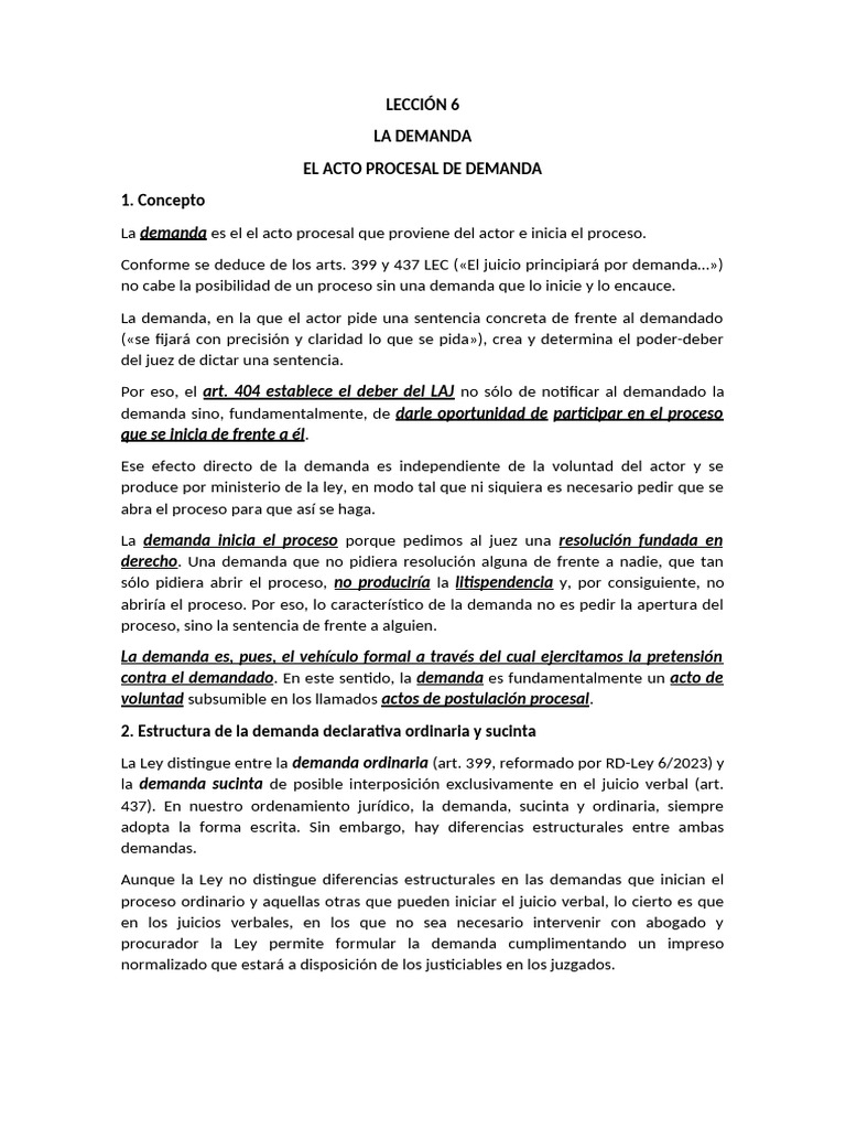 Estructura y Concepto de la Demanda Procesal | PDF | Demanda judicial ...