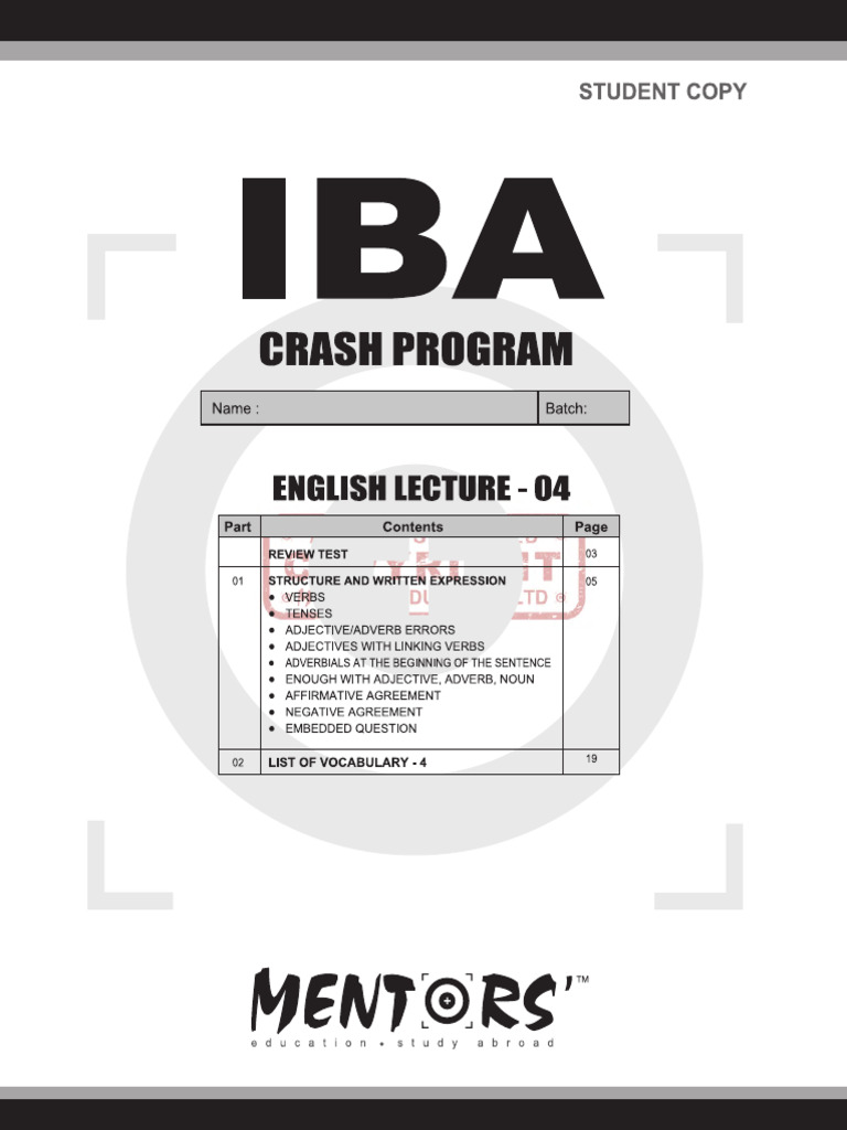 English Crash Lecture 4 (PRT) | PDF