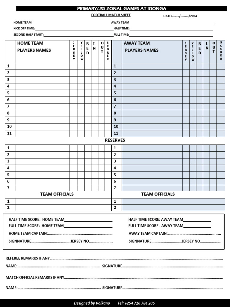Igonga Zonals Match Sheet | PDF