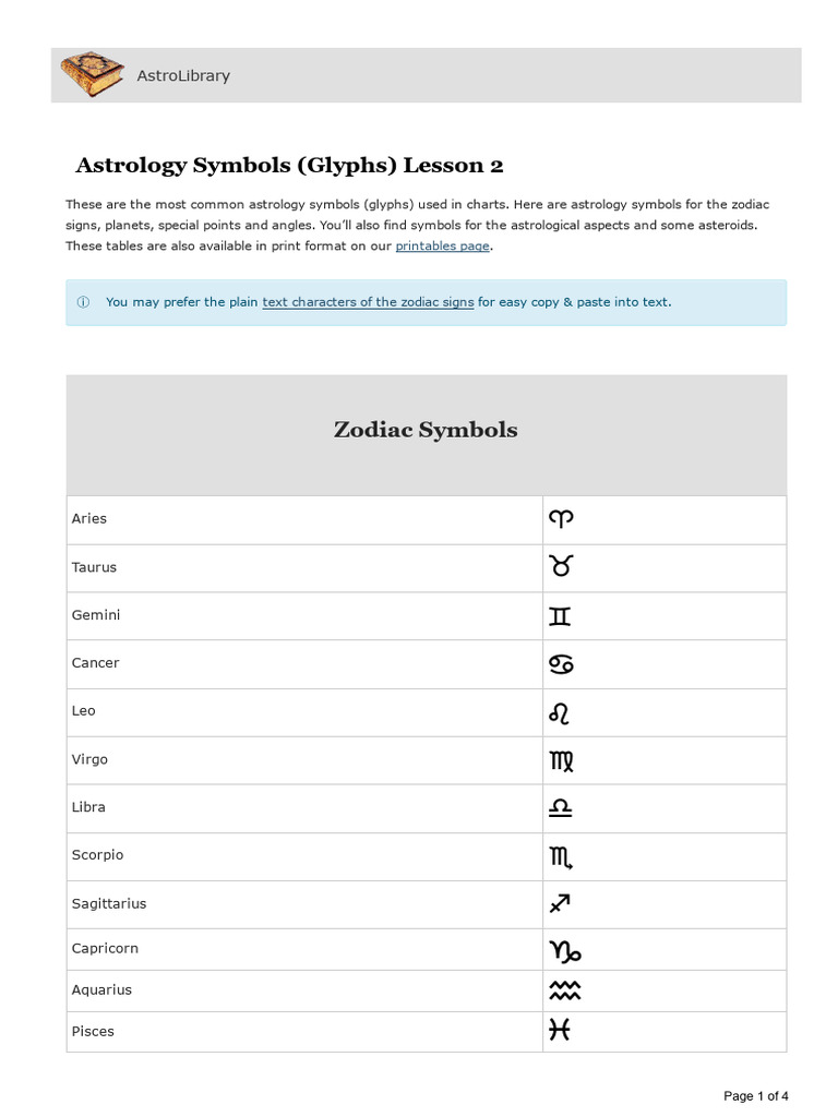 Lesson 2 - Astrology Symbols (Glyphs) | PDF | Planets In Astrology ...