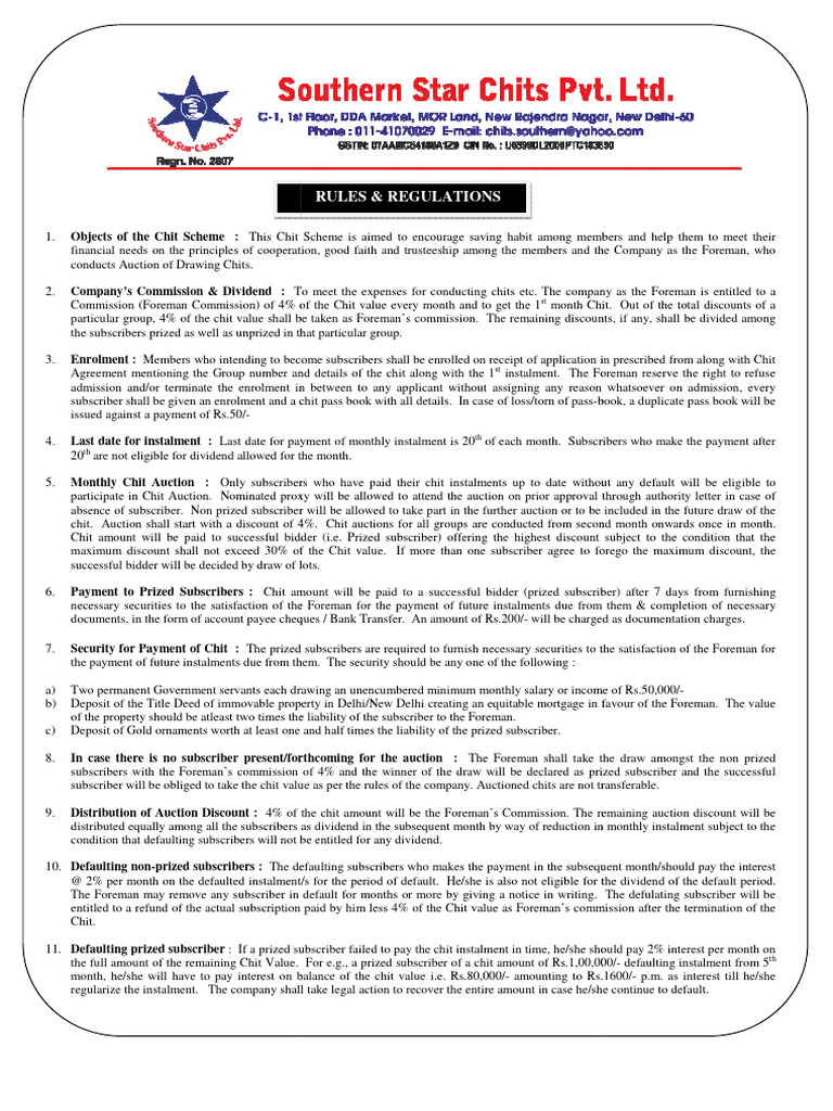 Rules Regulations Chit Group | PDF | Payments | Subscription Business Model