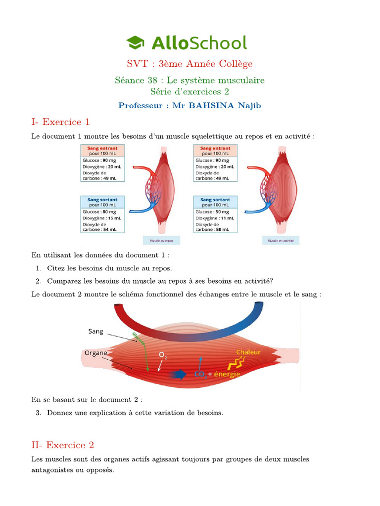 Seance 38 Le Systeme Musculaire Serie D Exercices 2 | PDF