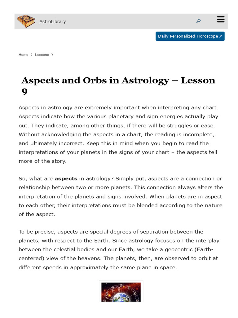 Astrology Aspects & Orbs Guide | PDF | Technical Factors Of Astrology ...