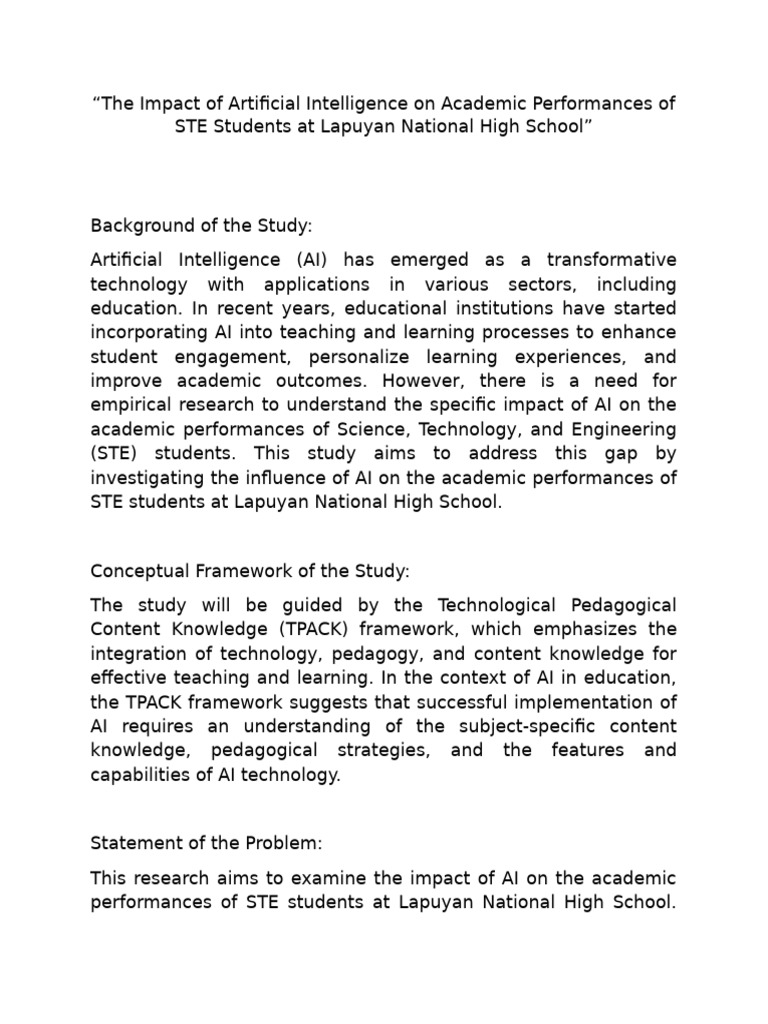 The Impact of Artificial Intelligence On Academic Performances of STE ...