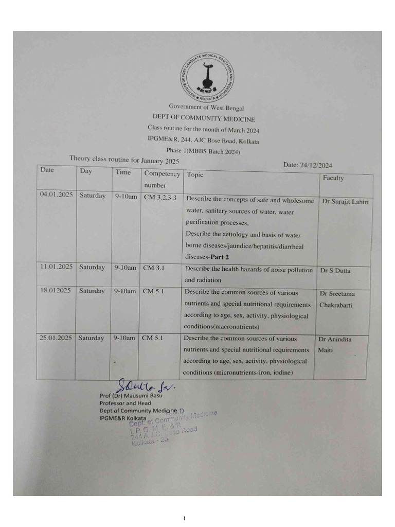 Phase 1 (Batch 2024) Class - Routine - For - January - 2025 | PDF