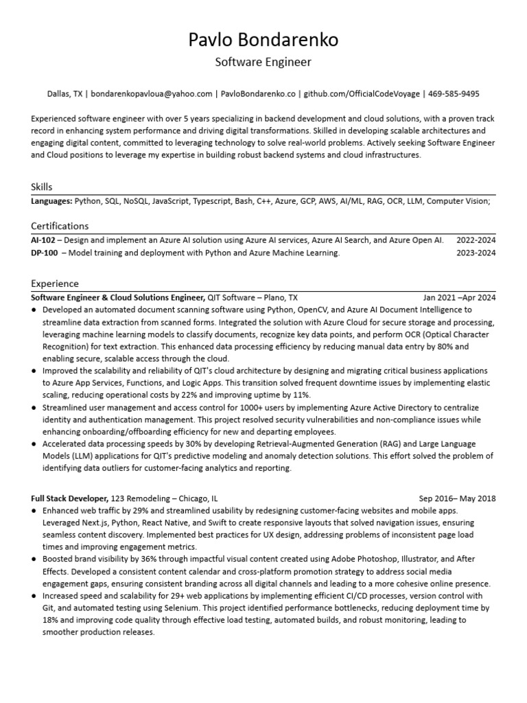 Pavlo Bond A Renko Resume | PDF | Cloud Computing | Artificial Intelligence