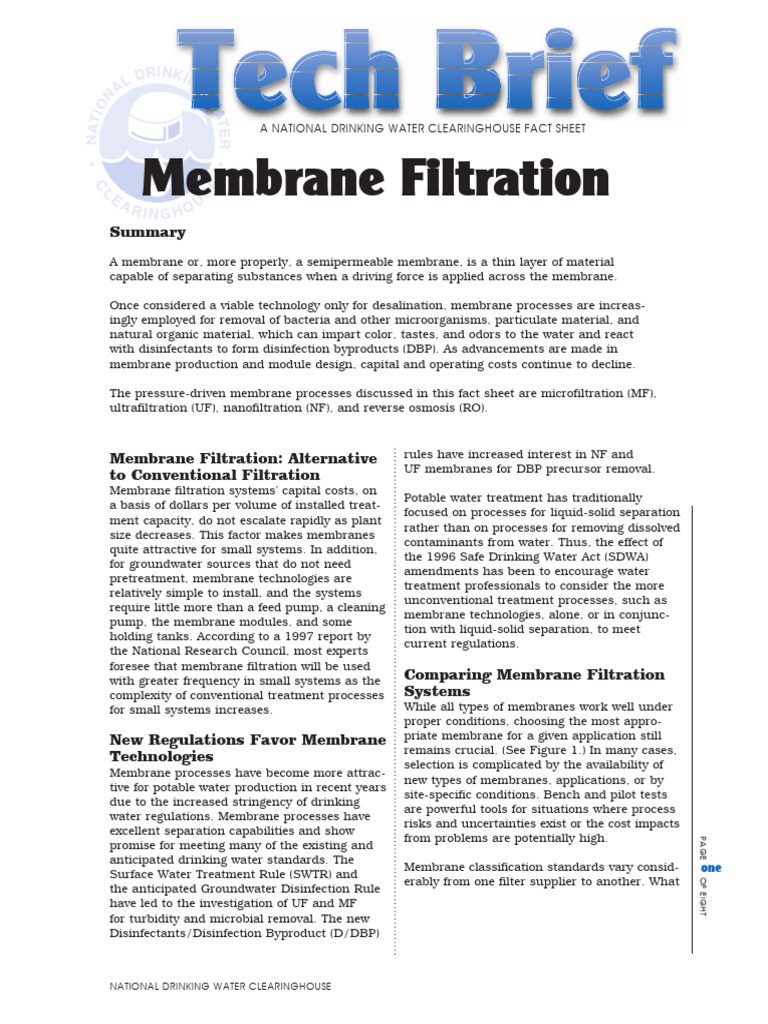 Membrane Filtration | PDF | Membrane | Water Purification