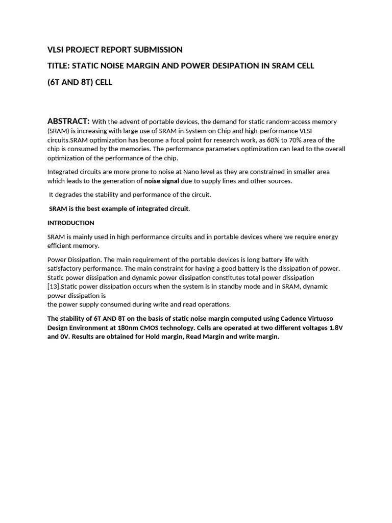 Vlsi Project New Pdf Electronic Circuits Cmos