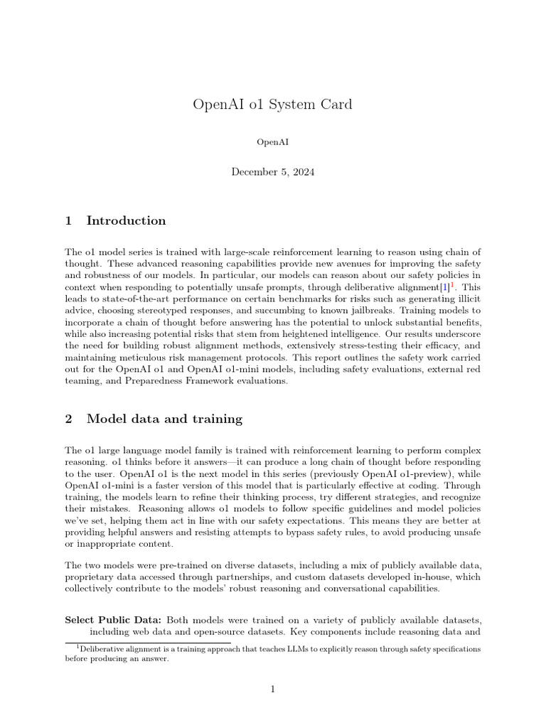 Openai O1 System Card: December 5, 2024 | PDF | Accuracy And Precision | Artificial Intelligence