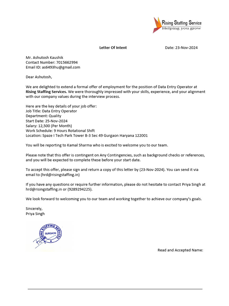 Rising LOI - Ashutosh Kaushik | PDF