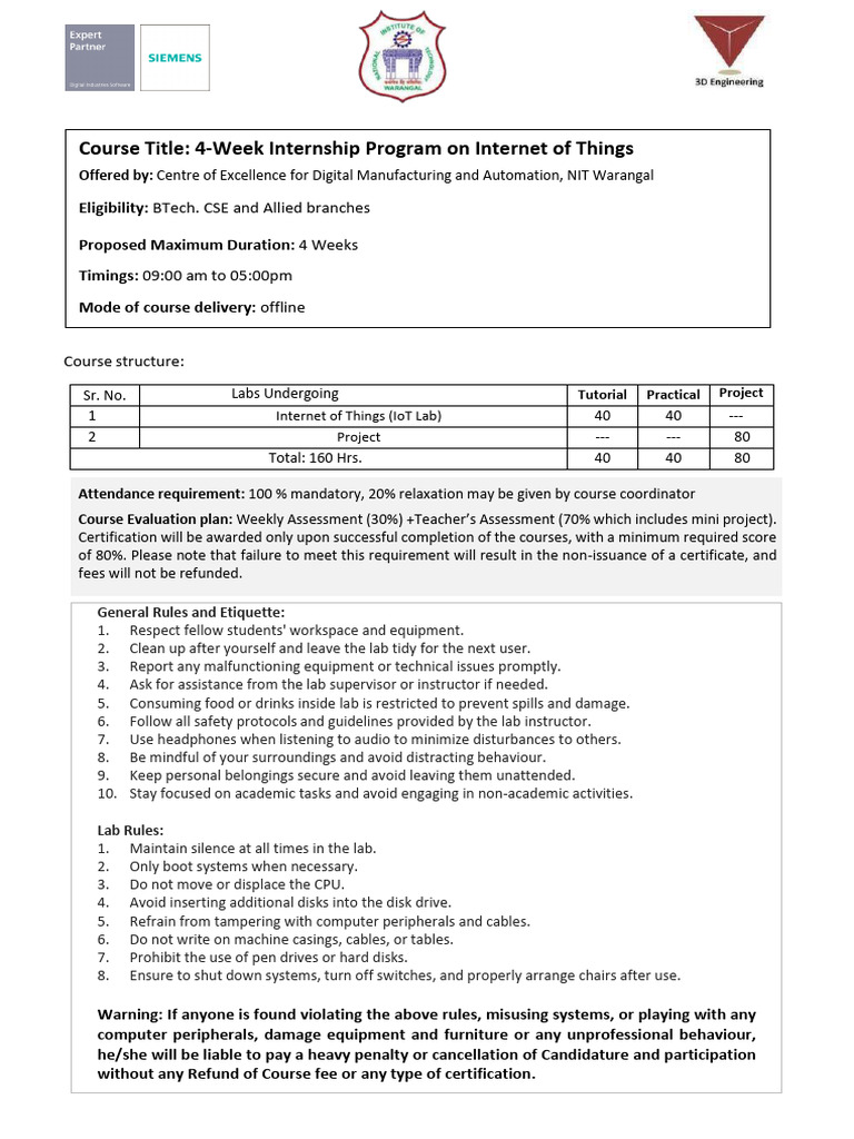 4-Week Internship Program on Internet of Things | PDF | Internet Of Things | Arduino