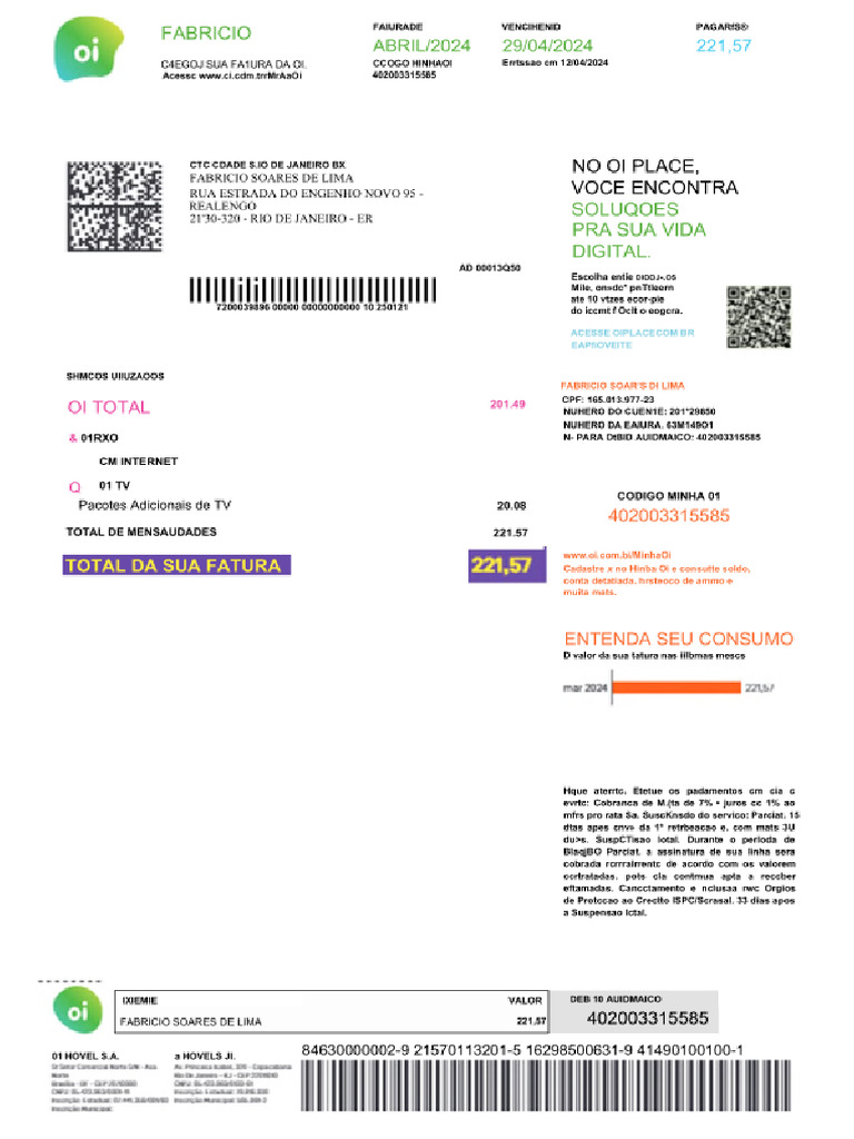 Conta de Internet Oii | PDF
