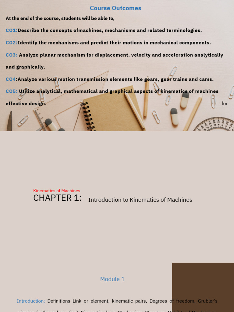 Kinematics of Machines Course Overview | PDF | Kinematics | Machines