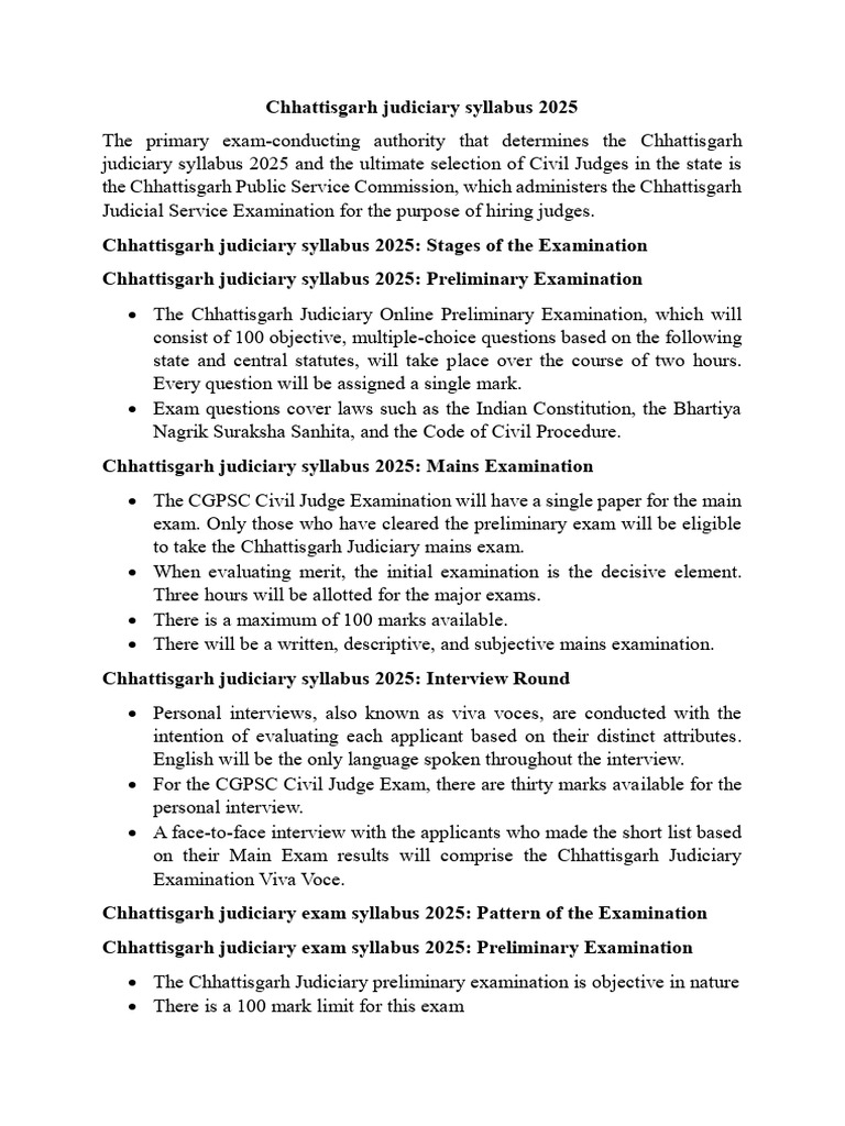 Chhattisgarh Judiciary Syllabus 2025 | PDF | Judiciaries