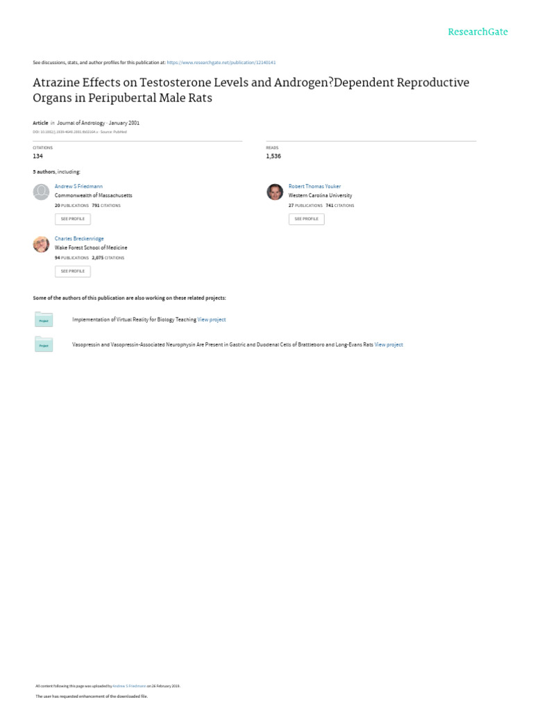 Atrazine Effects On Testosterone Levels and Androg | PDF | Testosterone ...