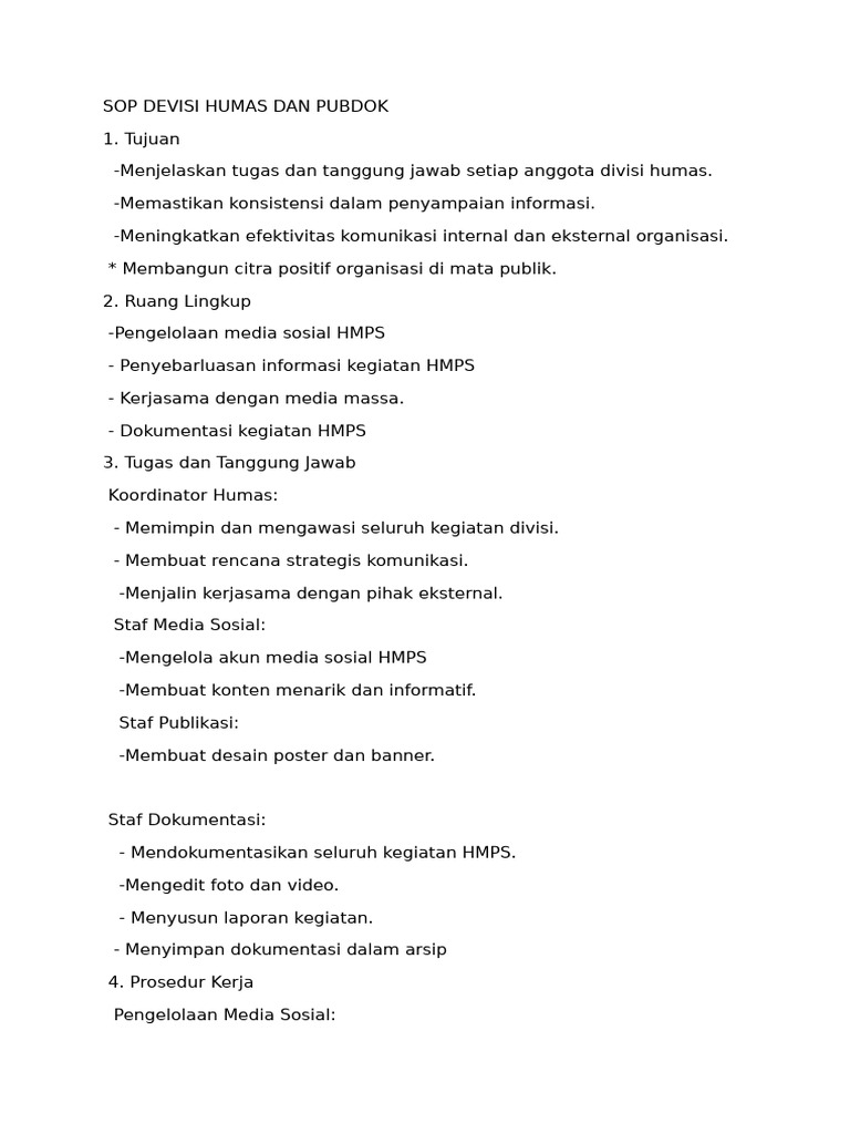 SOP HUMAS DAN PUBDOK | PDF