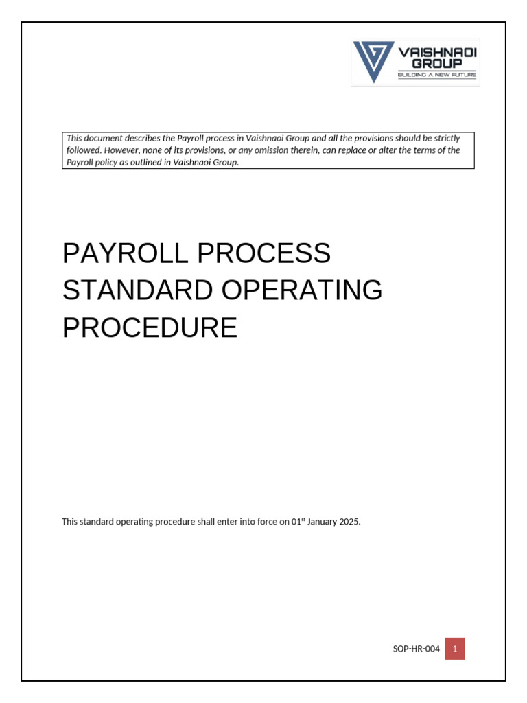 Payroll Process - SOP - HR - 004 | PDF | Payroll | Business